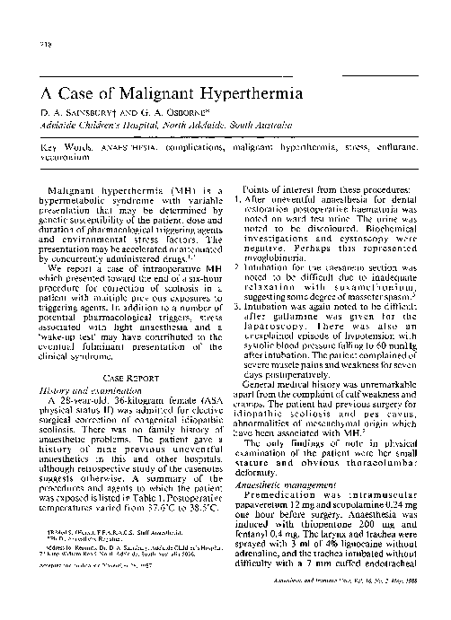 (PDF) A case of malignant hyperthermia