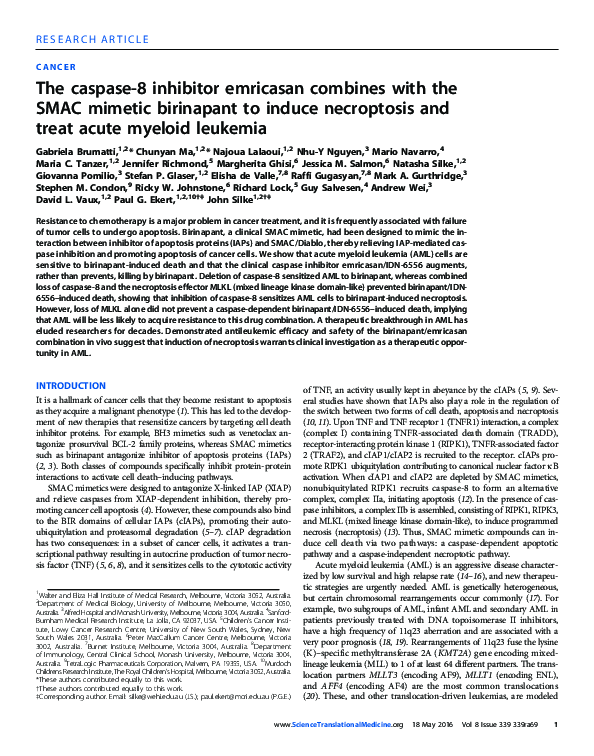 (PDF) The caspase-8 inhibitor emricasan combines with the SMAC mimetic ...