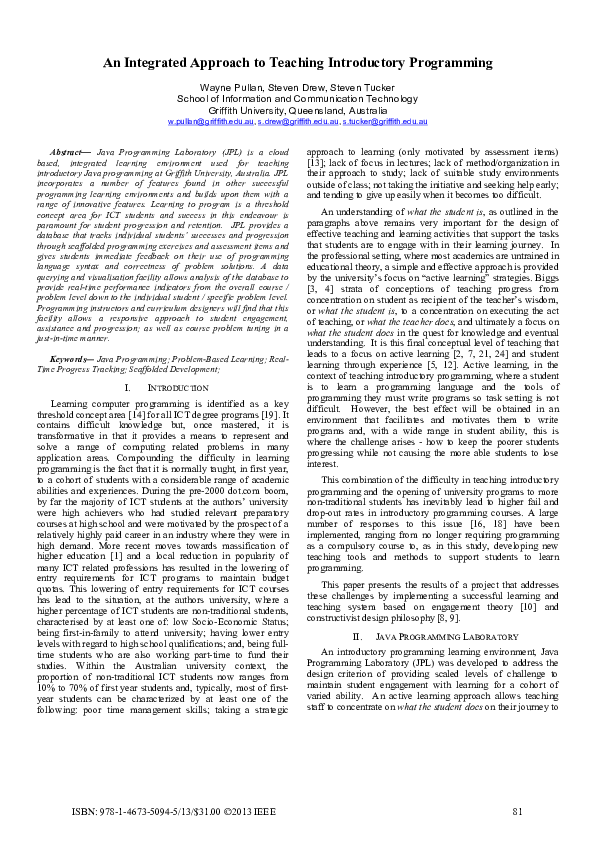 Pdf An Integrated Approach To Teaching Introductory Programming