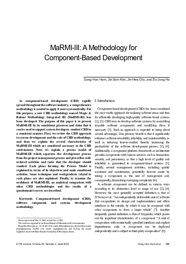 (PDF) MaRMI-III: A Methodology for Component-Based Development