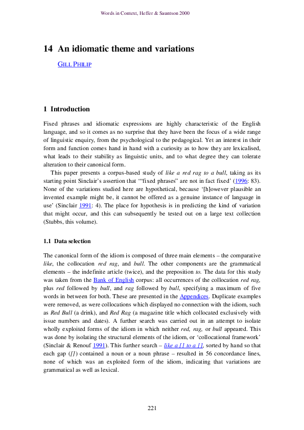 (PDF) An Idiomatic Theme and Variations