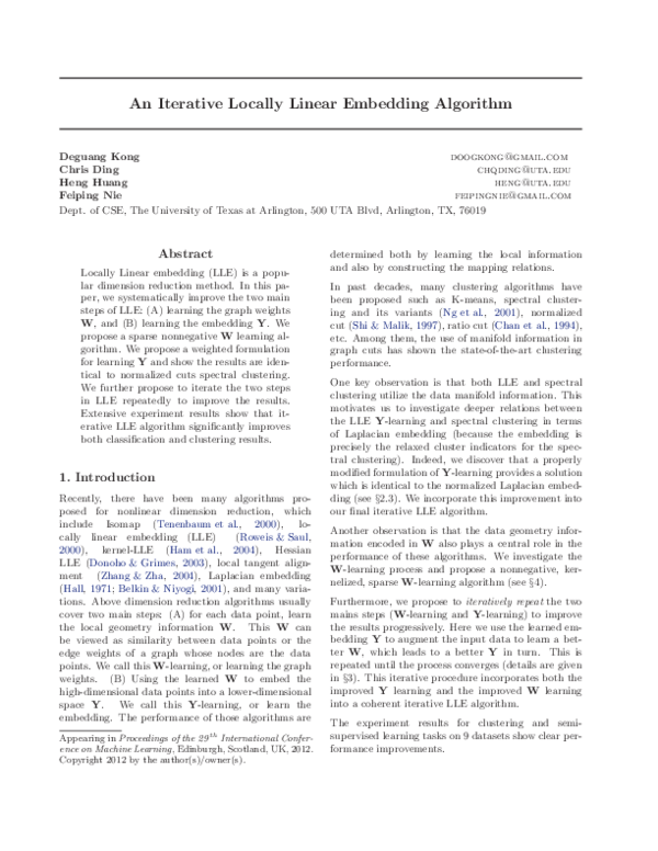 Pdf An Iterative Locally Linear Embedding Algorithm 4586