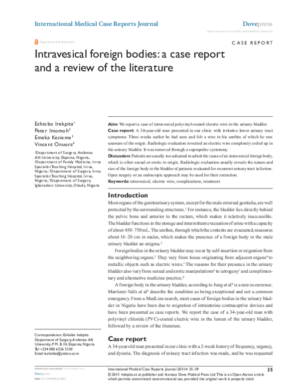 (PDF) Intravesical foreign bodies: a case report and a review of the literature