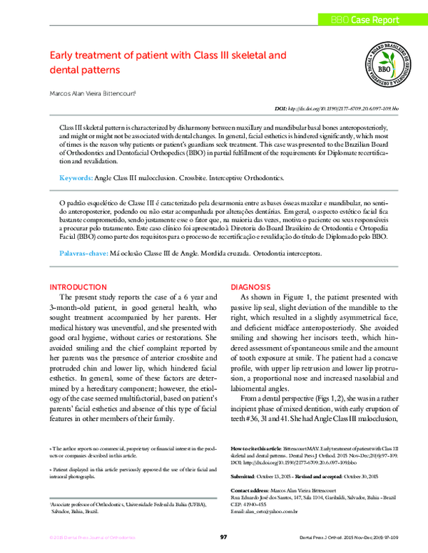 (PDF) Early treatment of patient with Class III skeletal and dental ...