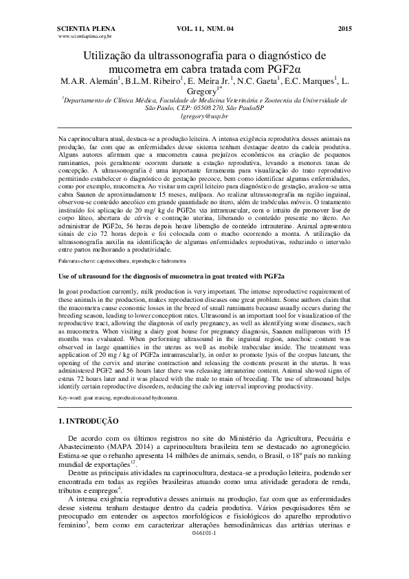 (PDF) Utilização da ultrassonografia para o diagnóstico de mucometra em ...