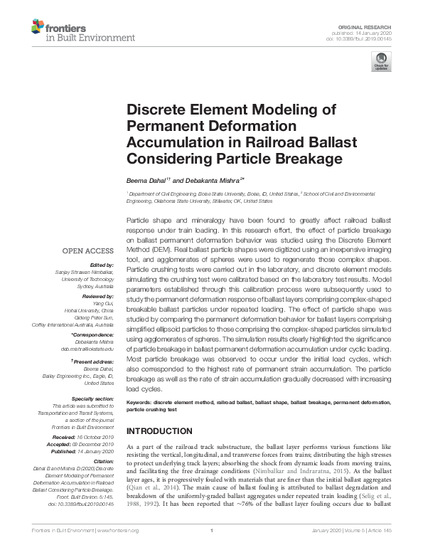 (PDF) Discrete Element Modeling of Permanent Deformation Accumulation in Railroad Ballast ...