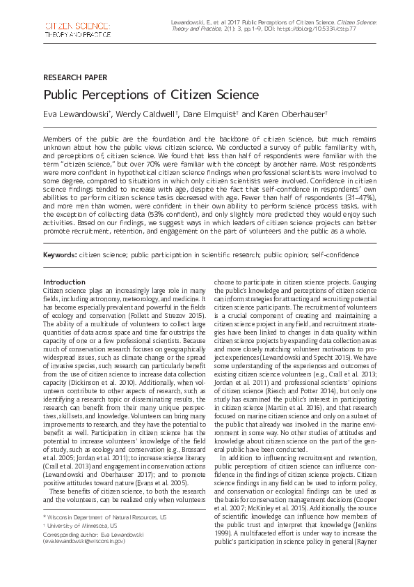 (PDF) Public Perceptions of Citizen Science