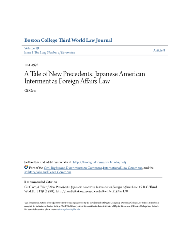 (PDF) A Tale of New Precedents: Japanese American Interment as Foreign ...