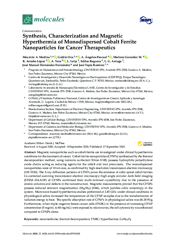 (PDF) Synthesis, Characterization and Magnetic Hyperthermia of Monodispersed Cobalt Ferrite ...
