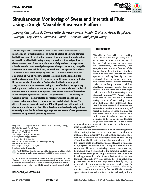 (PDF) Simultaneous Monitoring of Sweat and Interstitial Fluid Using a ...