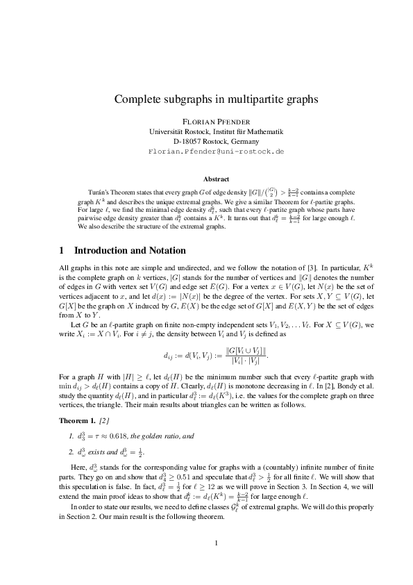 (PDF) Complete subgraphs in multipartite graphs