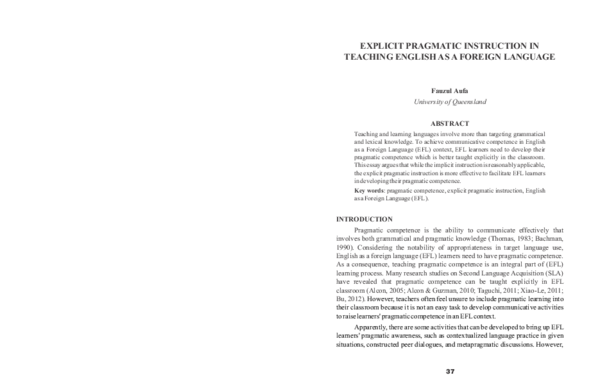 (PDF) Explicit Pragmatic Instruction In Teaching English As A Foreign ...