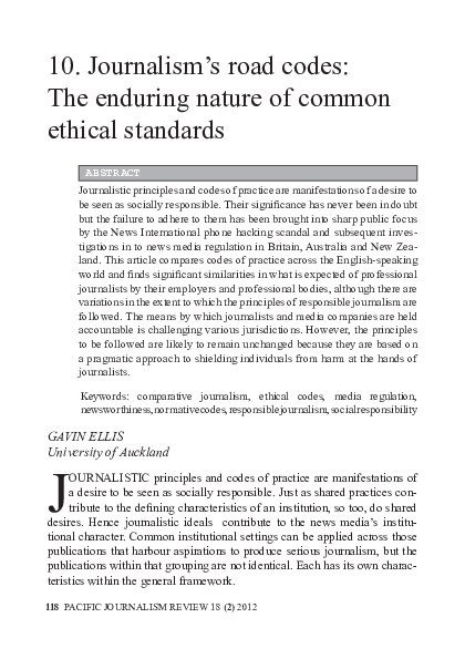 (PDF) Journalism’s road codes: The enduring nature of common ethical ...