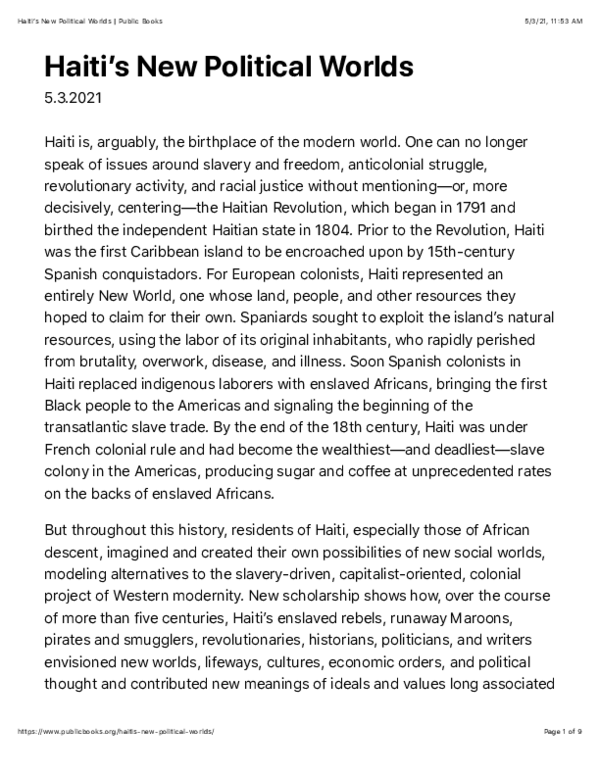 (PDF) Haiti’s New Political Worlds: Book Review Essay of Islanders and ...