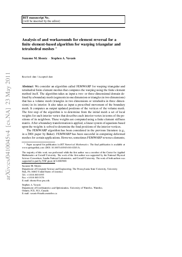 (PDF) An algorithm based on finite element weights for warping tetrahedral meshes