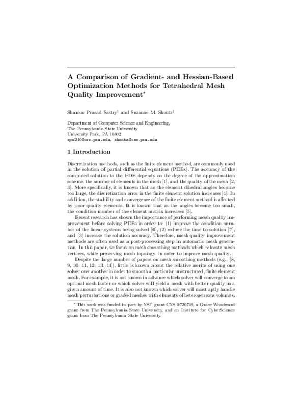 Pdf A Comparison Of Gradient And Hessian Based Optimization Methods