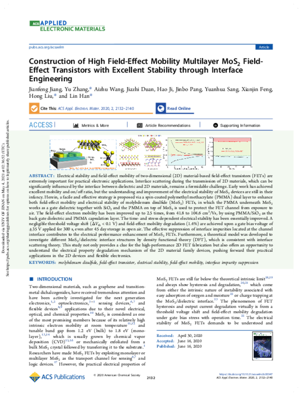 (PDF) Construction of high field-effect mobility multilayer MoS2 FETs with excellent stability ...