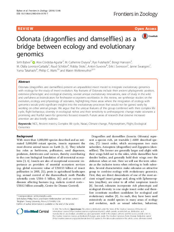 (PDF) Odonata (dragonflies and damselflies) as a bridge between ecology ...