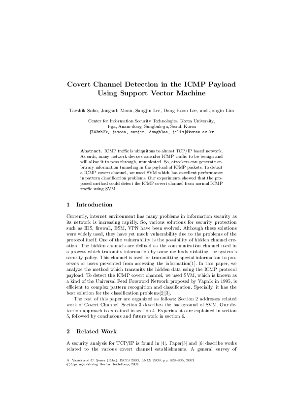 (PDF) Covert Channel Detection in the ICMP Payload Using Support Vector Machine