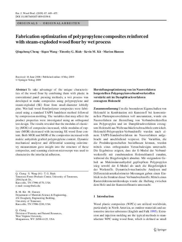 (PDF) Fabrication optimization of polypropylene composites reinforced ...
