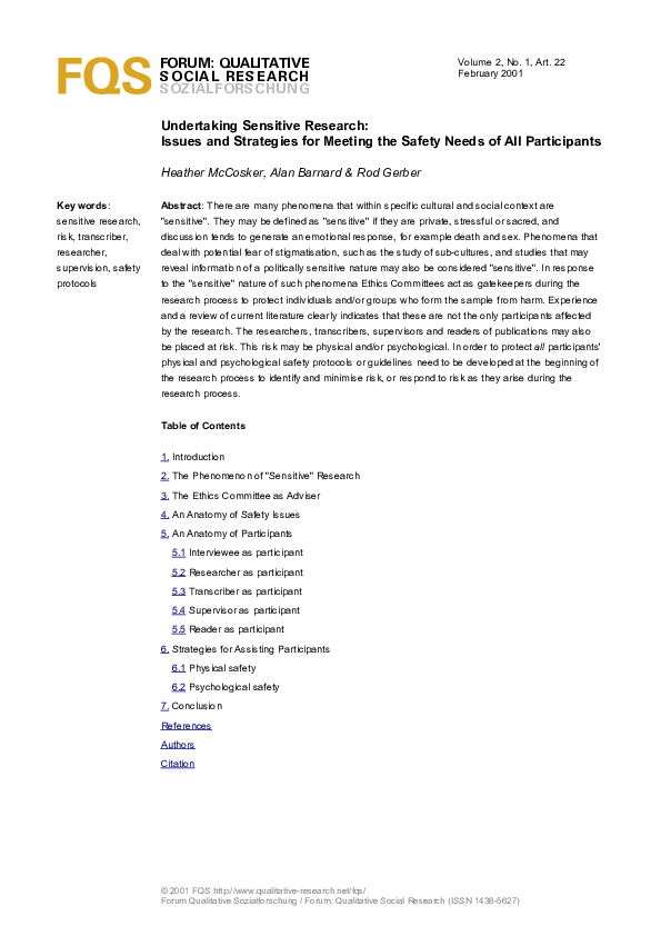 (PDF) Undertaking Sensitive Research: Issues and Strategies for Meeting ...