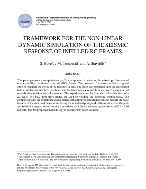 Pdf Framework For The Non Linear Dynamic Simulation Of The Seismic Response Of Infilled Rc Frames