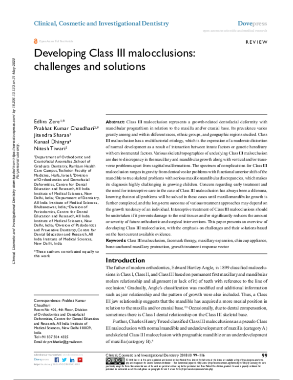 (PDF) Developing Class III malocclusions: challenges and solutions