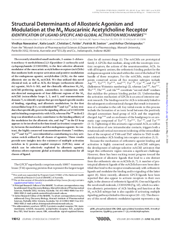 (PDF) Structural determinants of allosteric agonism and modulation at the M4 muscarinic ...