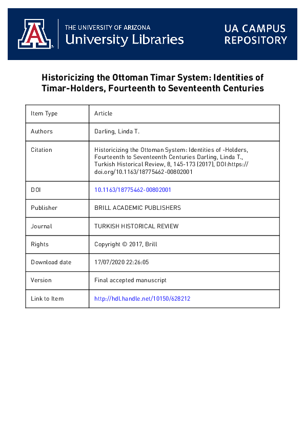 (PDF) Historicizing the Ottoman Timar System: Identities of Timar ...