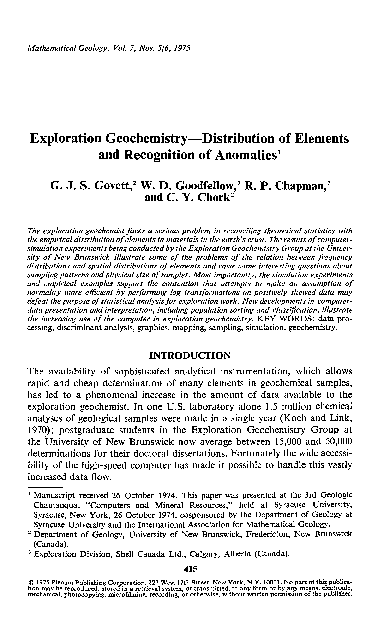 (PDF) Exploration geochemistry—Distribution of elements and recognition of anomalies