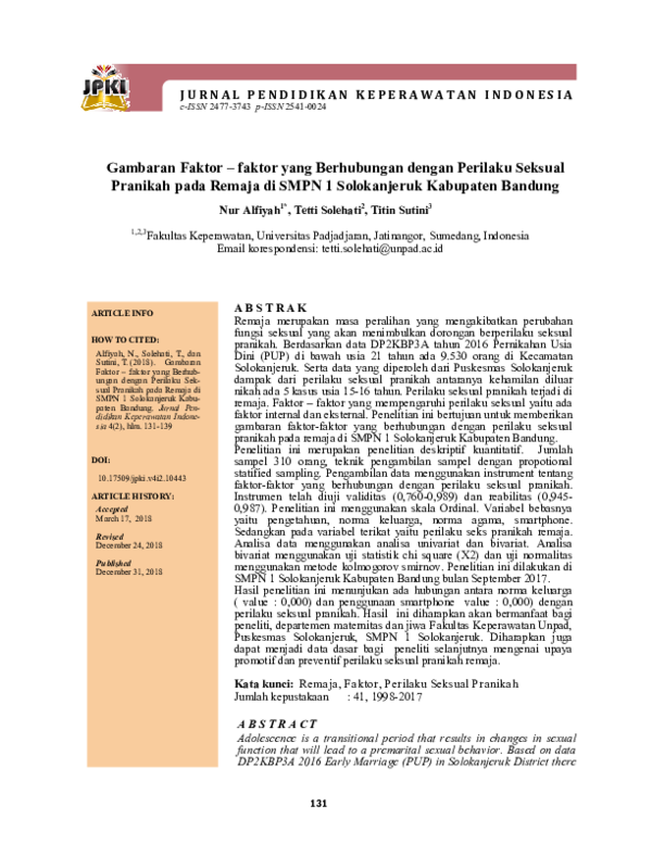 (PDF) Gambaran Faktor-Faktor yang Berhubungan dengan Perilaku Seksual Pranikah pada Remaja SMP