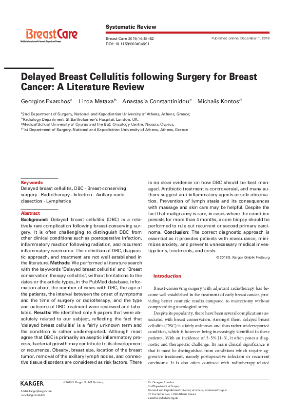 (PDF) Delayed Breast Cellulitis following Surgery for Breast Cancer: A ...