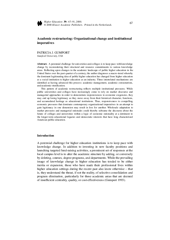 (PDF) Academic restructuring: Organizational change and institutional ...