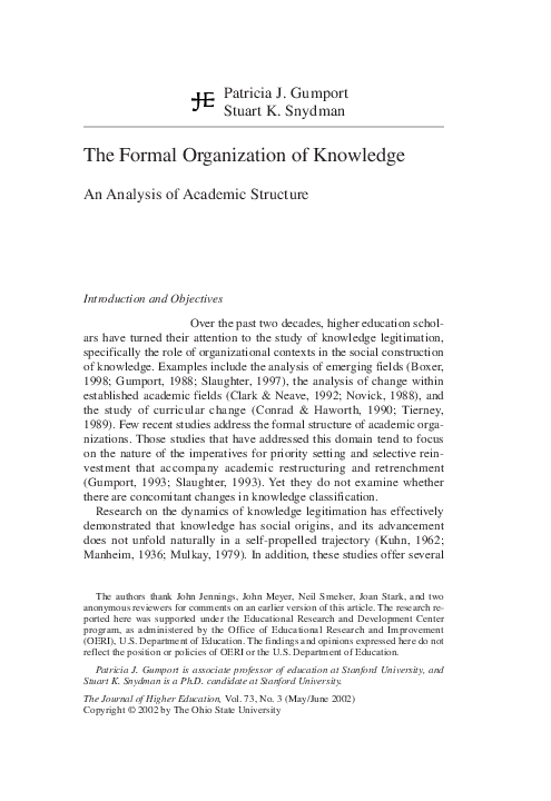 (PDF) The Formal Organization of Knowledge: An Analysis of Academic ...