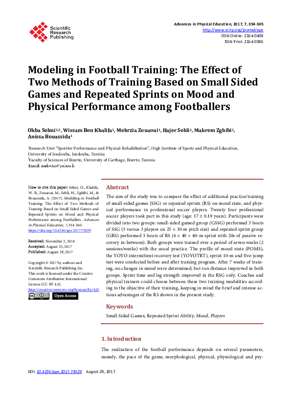 (PDF) Modeling in Football Training: The Effect of Two Methods of ...