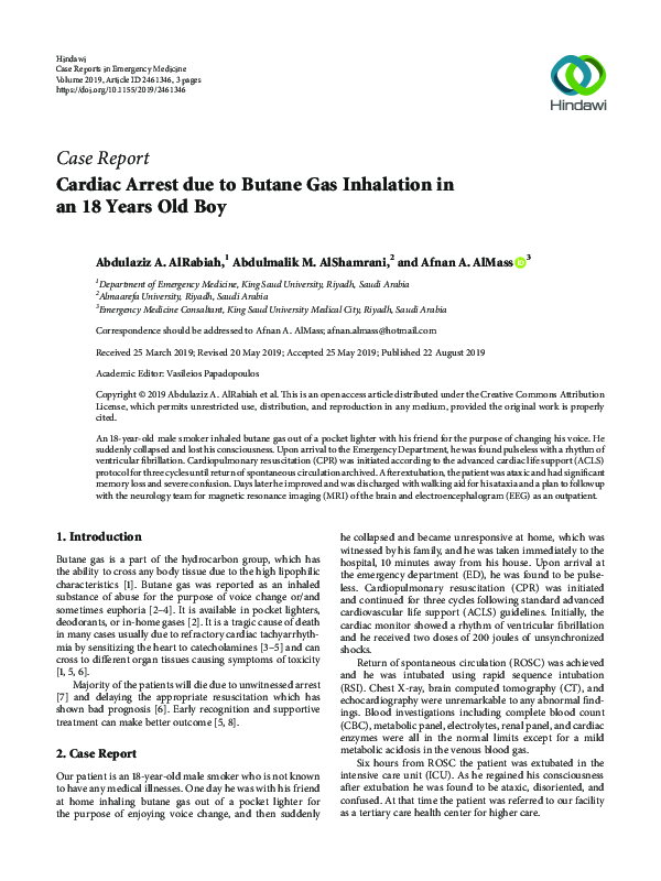(PDF) Cardiac Arrest due to Butane Gas Inhalation in an 18 Years Old Boy