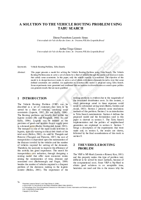(PDF) A solution to the vehicle routing problem using tabu search
