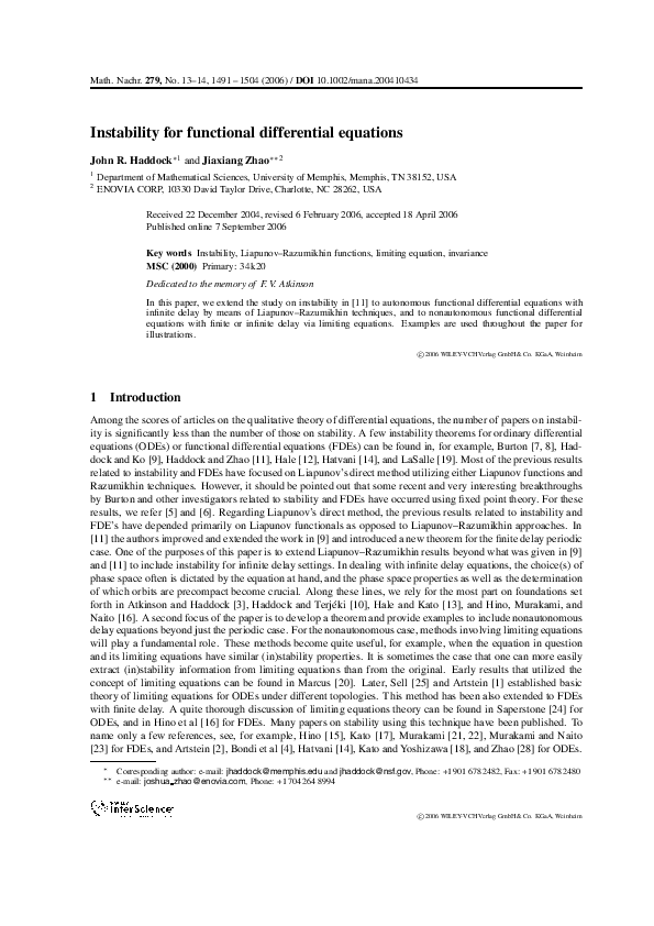 (PDF) Instability for functional differential equations