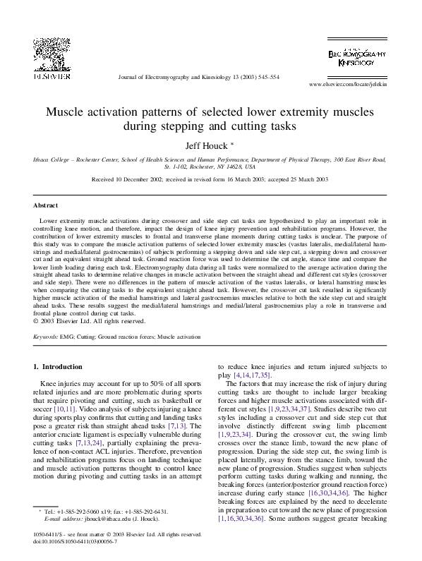 (PDF) Muscle activation patterns of selected lower extremity muscles during stepping and cutting ...