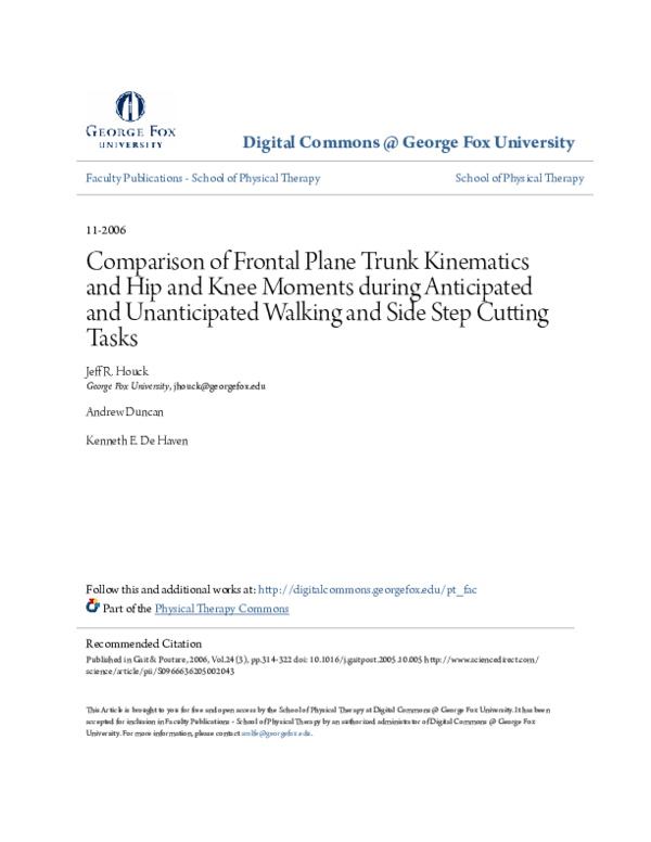 (PDF) Comparison of frontal plane trunk kinematics and hip and knee ...