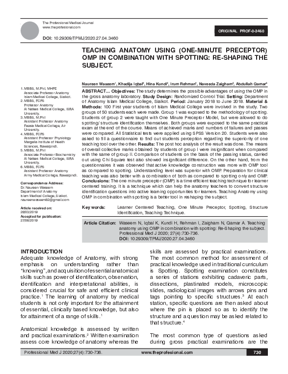 (PDF) Teaching anatomy using OMP in combination with spotting: Re ...