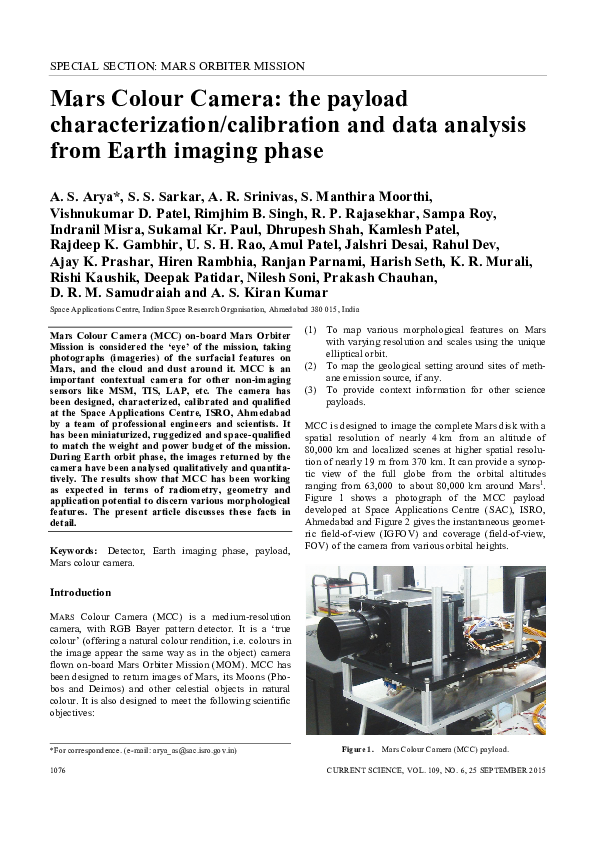(PDF) Mars Colour Camera: the payload characterization/calibration and ...