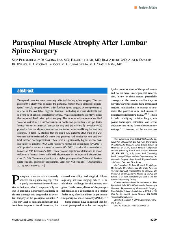 (PDF) Paraspinal Muscle Atrophy After Lumbar Spine Surgery