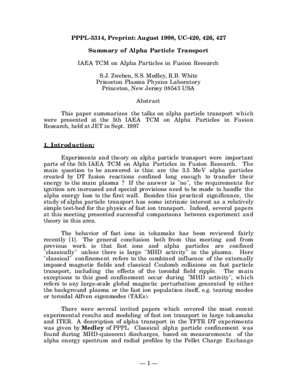 (PDF) Summary of alpha particle transport