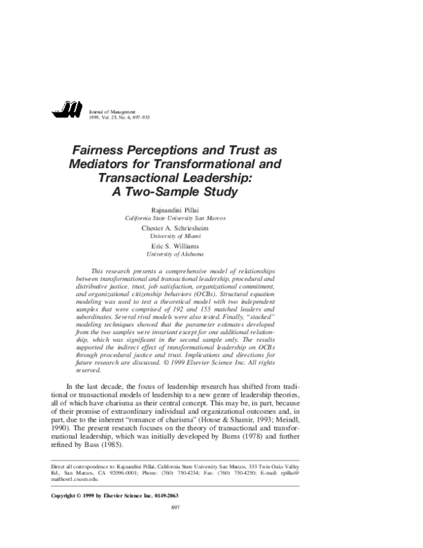 (PDF) Fairness Perceptions and Trust as Mediators for Transformational and Transactional ...