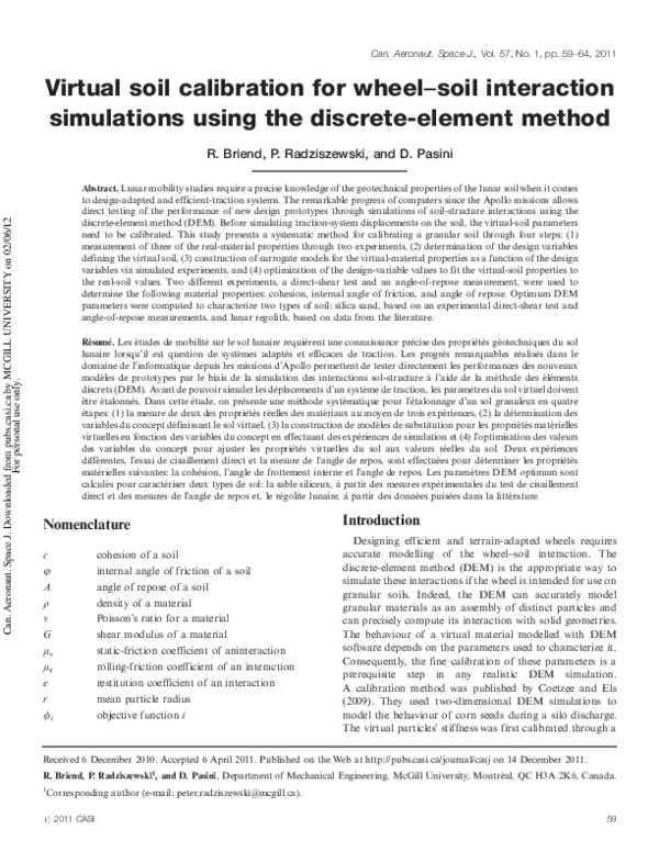 (PDF) Virtual soil calibration for wheel–soil interaction simulations using the discrete-element ...