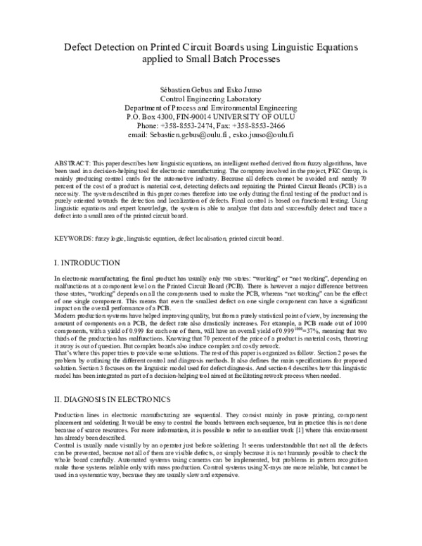 (PDF) Defect Detection on Printed Circuit Boards using Linguistic Equations applied to Small ...