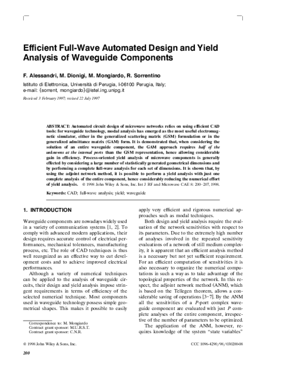 (PDF) Efficient full‐wave automated design and yield analysis of waveguide components