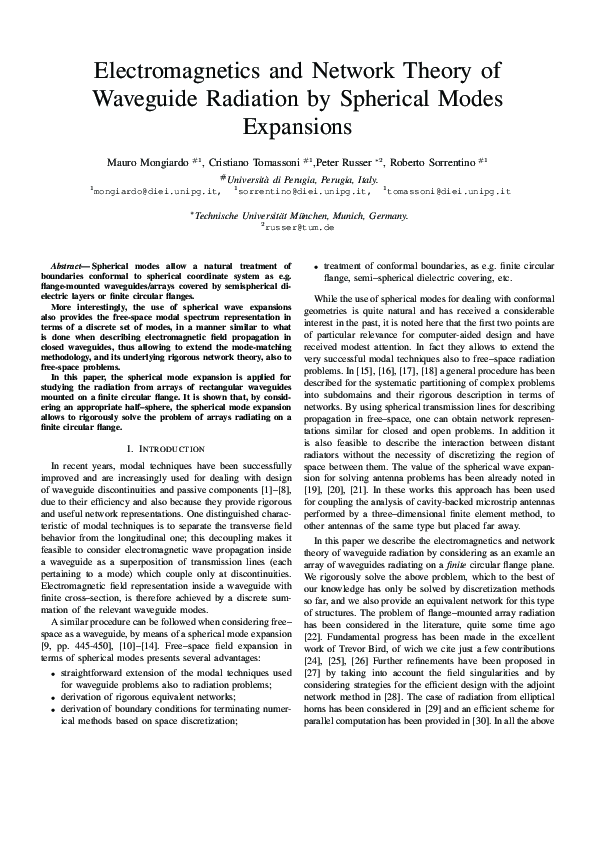 (PDF) Electromagnetic and Network Theory of Waveguide Radiation by Spherical Modes Expansions