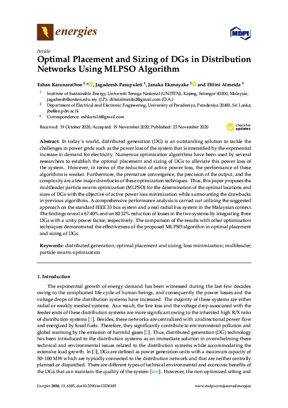Pdf Optimal Placement And Sizing Of Dgs In Distribution Networks
